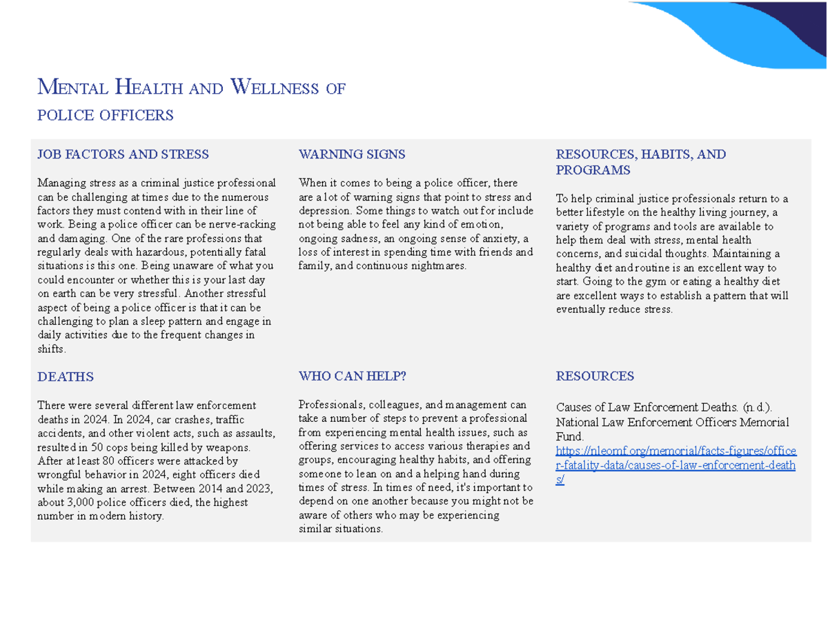 CJ 406: Mental Health & Wellness in Law Enforcement - Stress Factors ...