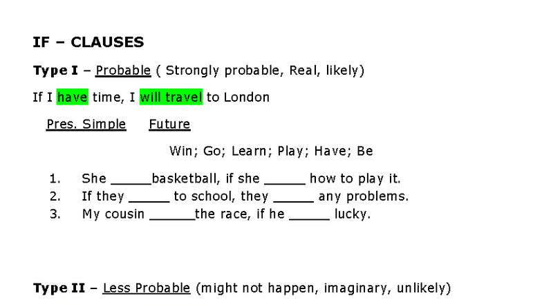 IF Clauses Types I, II, and III - Grammar Notes - Studocu