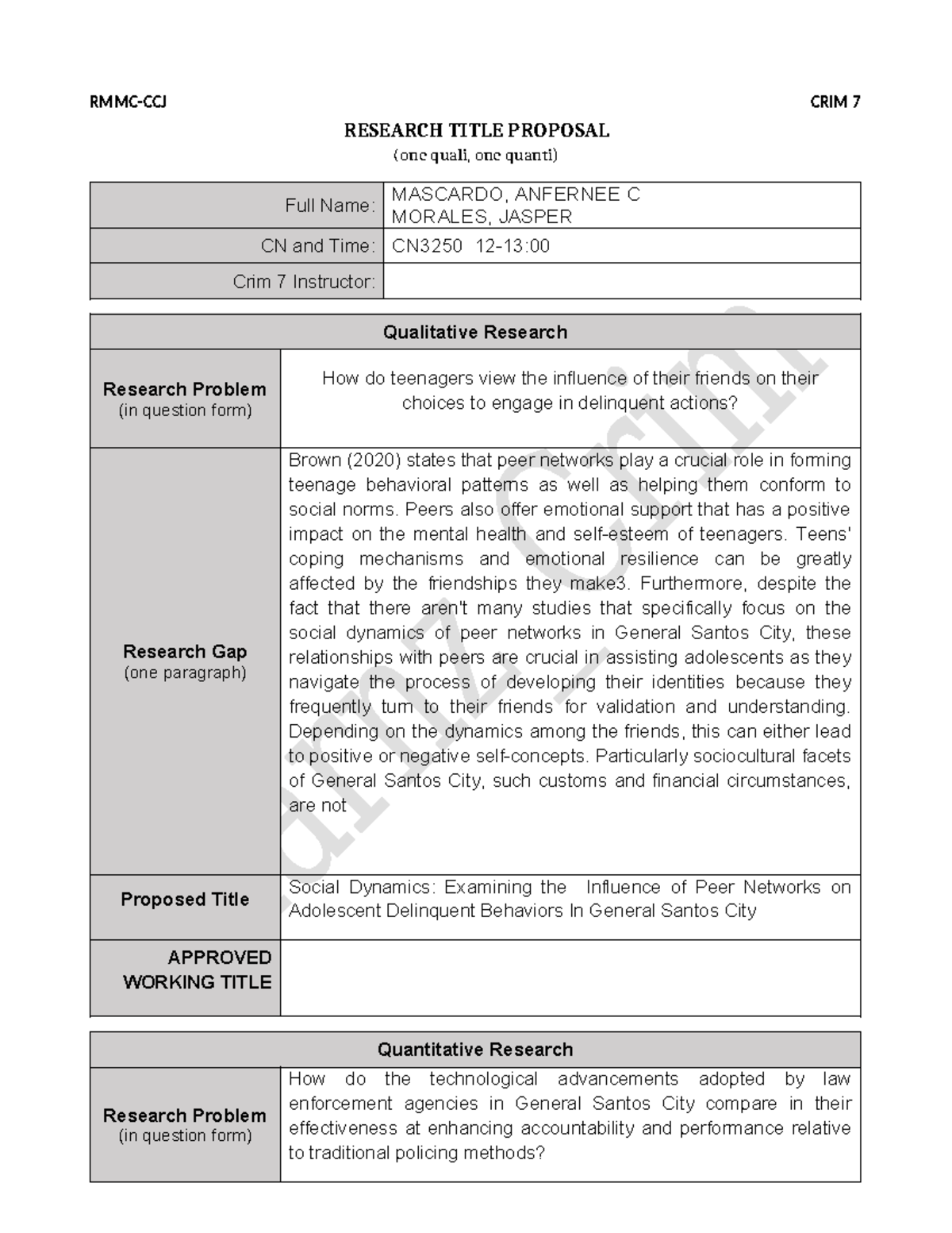 Research Title Proposal Template - RMMC-CCJ CRIM 7 RESEARCH TITLE ...