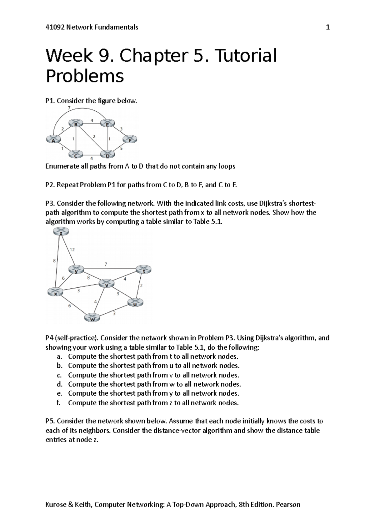 Week9-Tutorial Problem - 41092 Network Fundamentals Week 9. Chapter 5. Tutorial Problems P1 ...