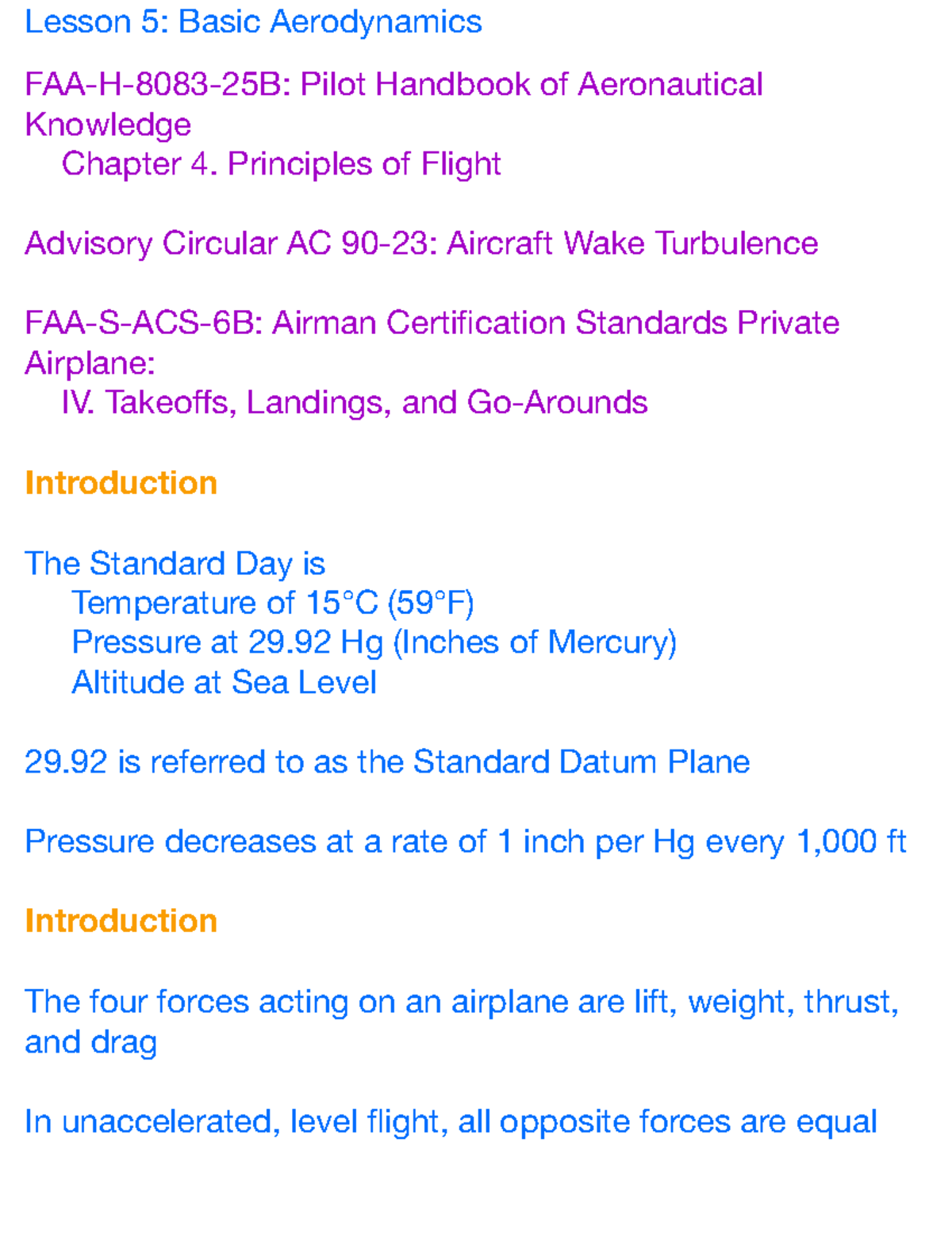 Lesson 5: Principles of Flight & Aerodynamics Overview (FAA-H-8083-25B ...