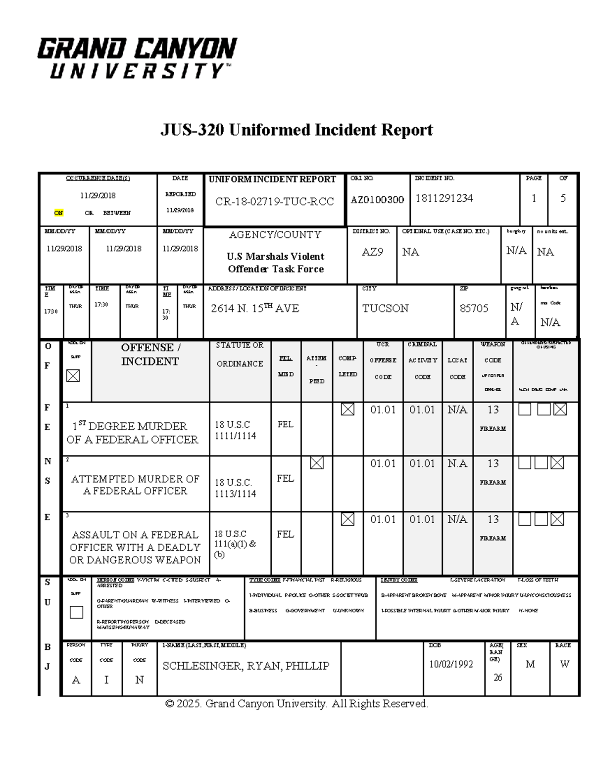 Uniformed Incident Report: U.S. Marshal Shooting Case Study AZ0100300 ...