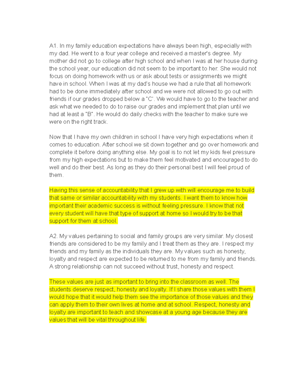 D096 Task 1 - d096 task 1 - A1. In my family education expectations ...