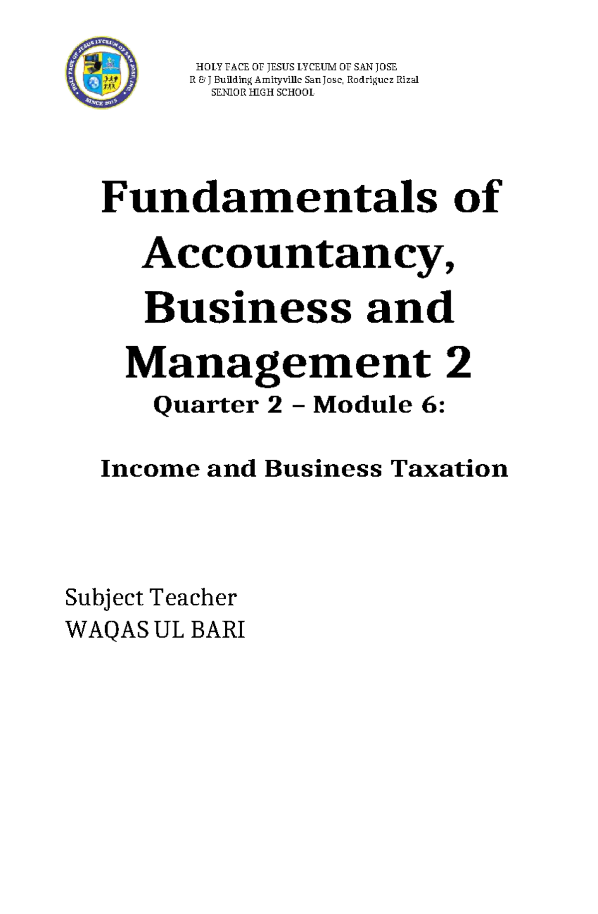 FABM2-Module 6: Income and Business Taxation Final Term Notes - Studocu