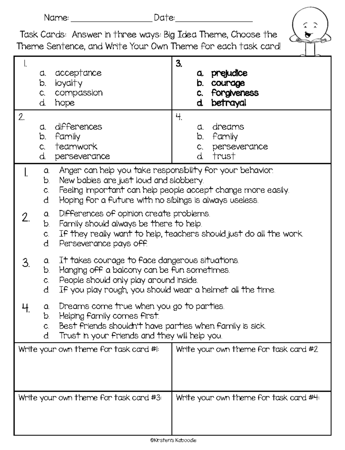 Theme Worksheet: Task Cards for Big Ideas and Personal Themes - Studocu