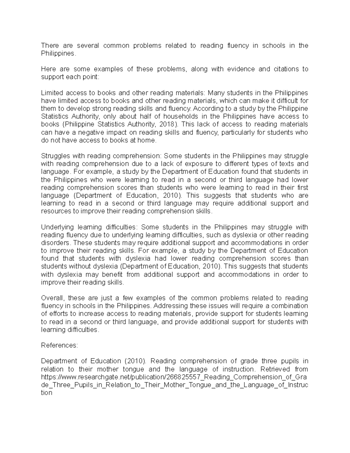 Common Issues Affecting Reading Fluency in PH Schools - Studocu