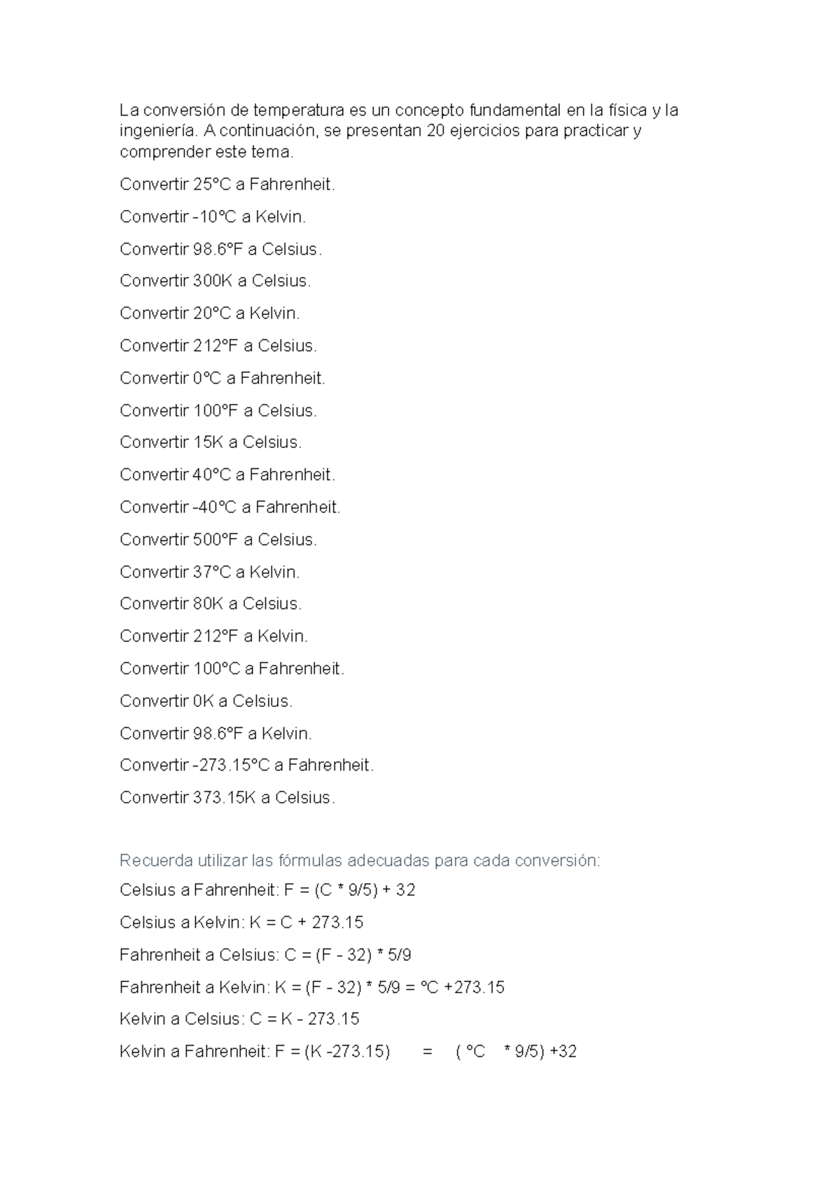 Guía de repaso: Conversión de Temperatura y MRU - CN 10mo grado - Studocu