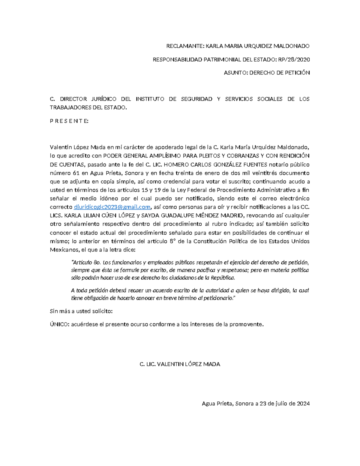 240723 Derecho de Petición - Solicitud de Información Jurídica - Studocu