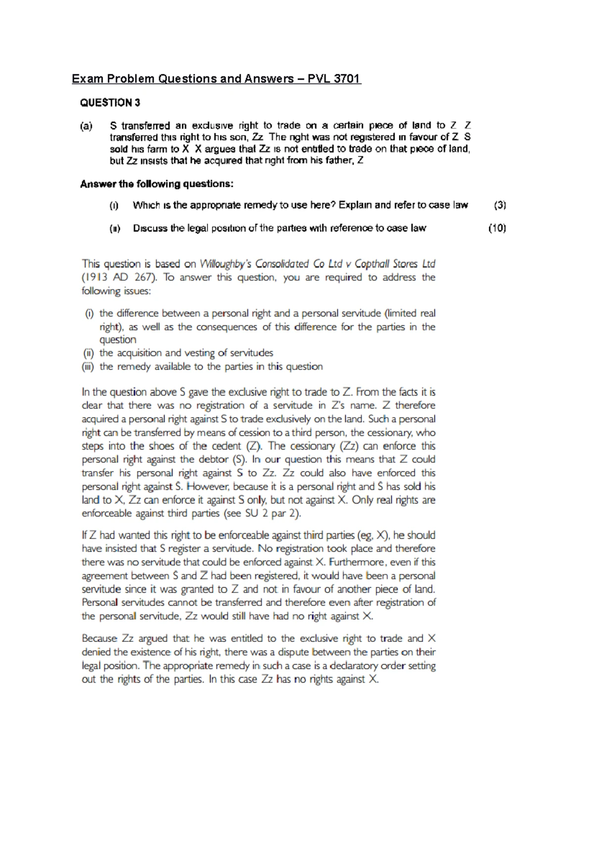 PVL3701 Final Exam Question Paper - Property Law, 28 October 2024 - Studocu