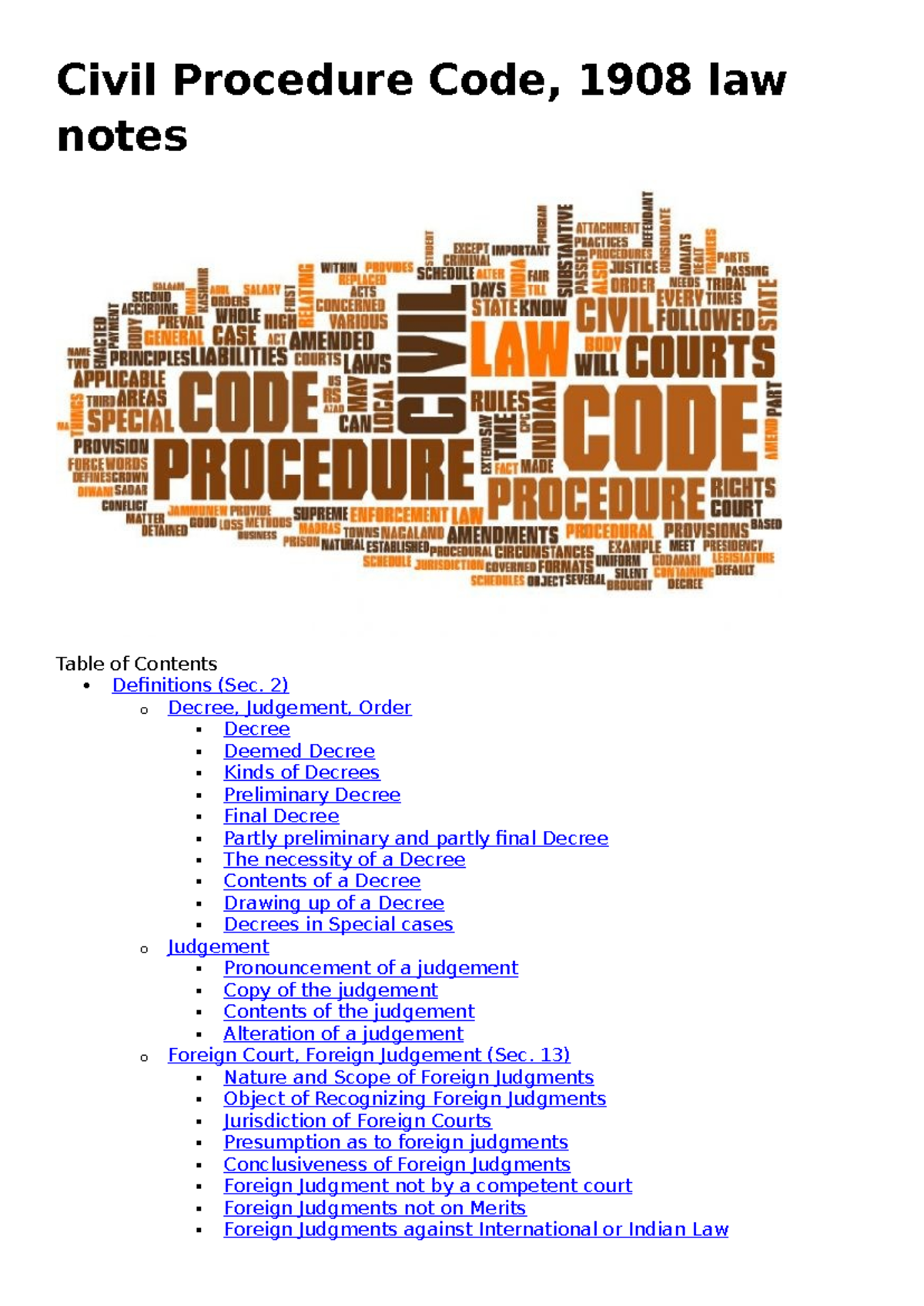 Civil Procedure Code, 1908: Comprehensive Law Notes for Exam - Studocu