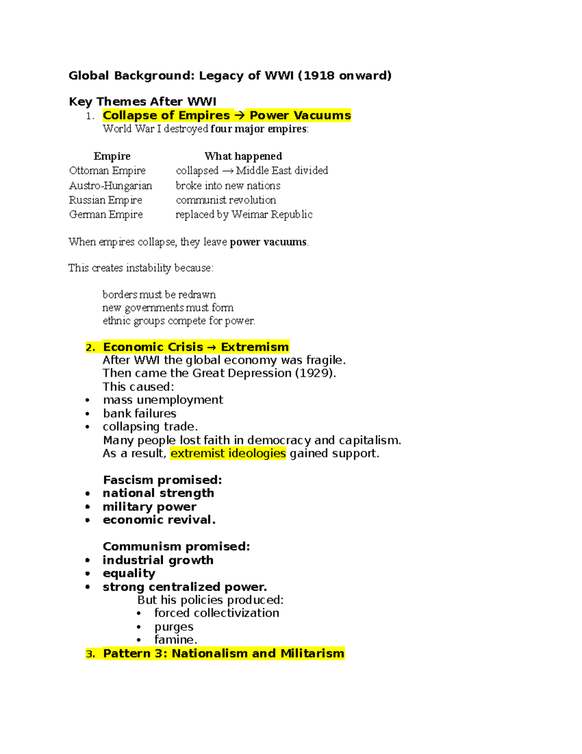 Post WWI Notes (1914-1945): Key Themes and Impacts - Studocu