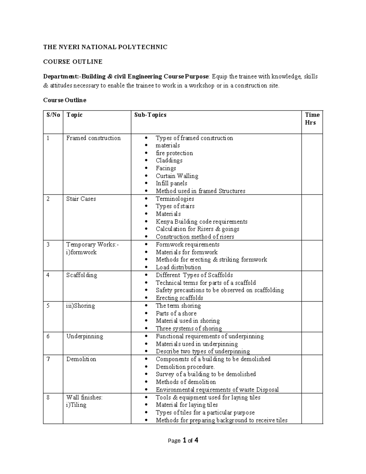 GBC 3 Course Outline: Civil Engineering Construction Techniques - Studocu