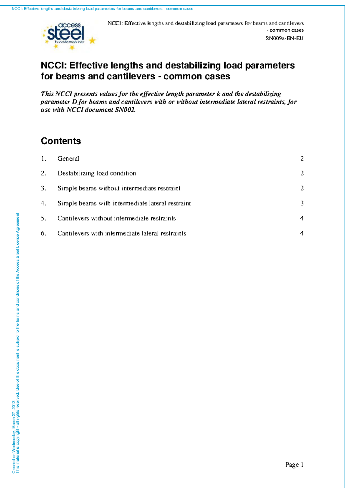 NCCI: Effective Lengths & Destabilizing Load Parameters for Beams ...
