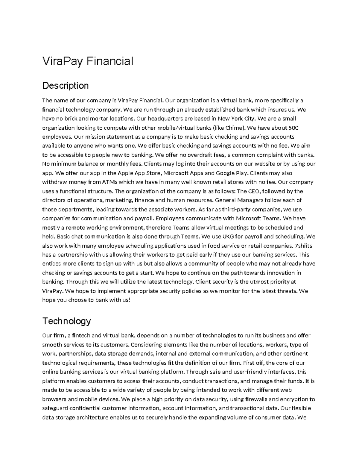 CSCI400 - ViraPay Financial Overview and Security Policies - Studocu