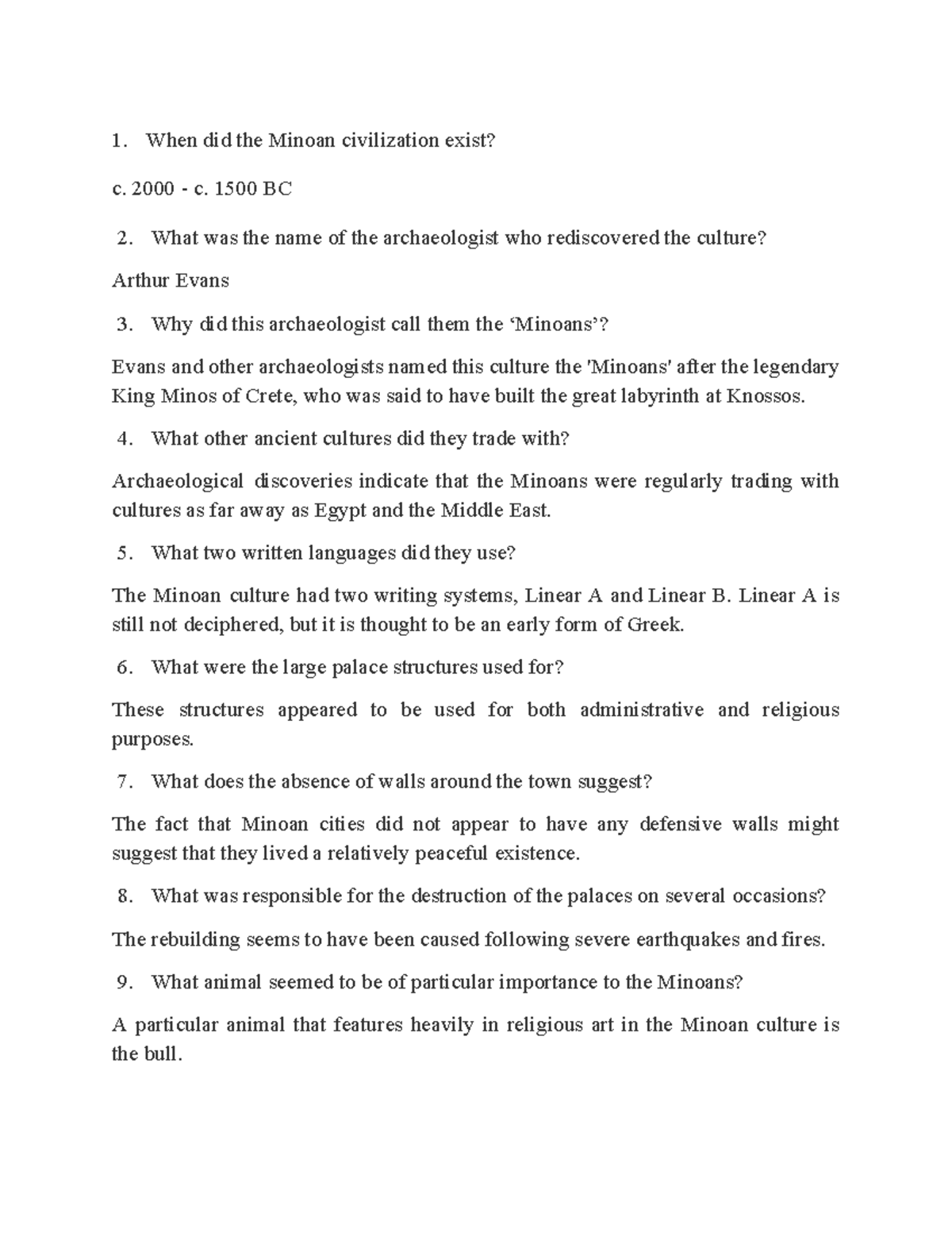 Minoan & Mycenaean Study Questions for History 101 Exam - Studocu