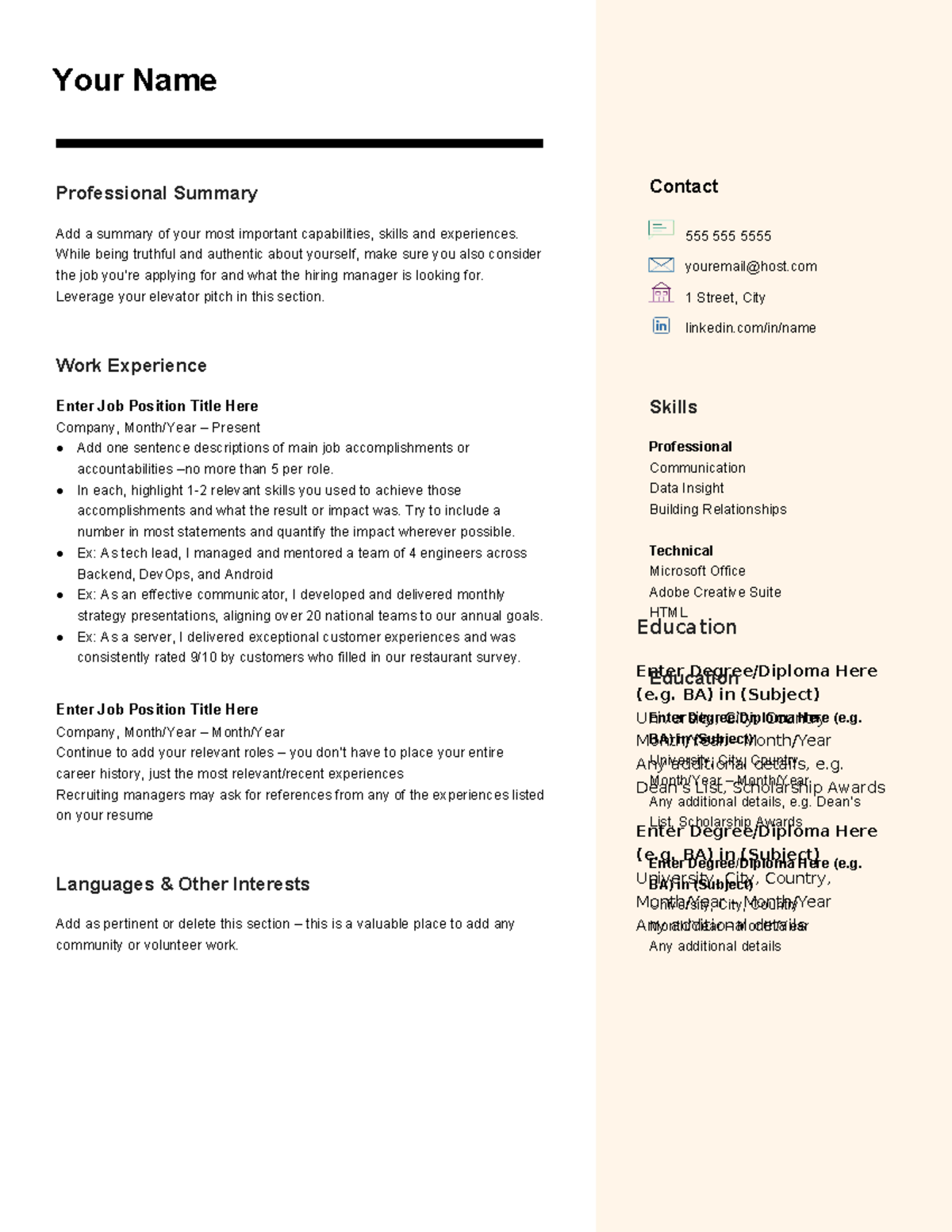 Combined Resume Template A - YOUR NAME Education Enter Degree/Diploma ...