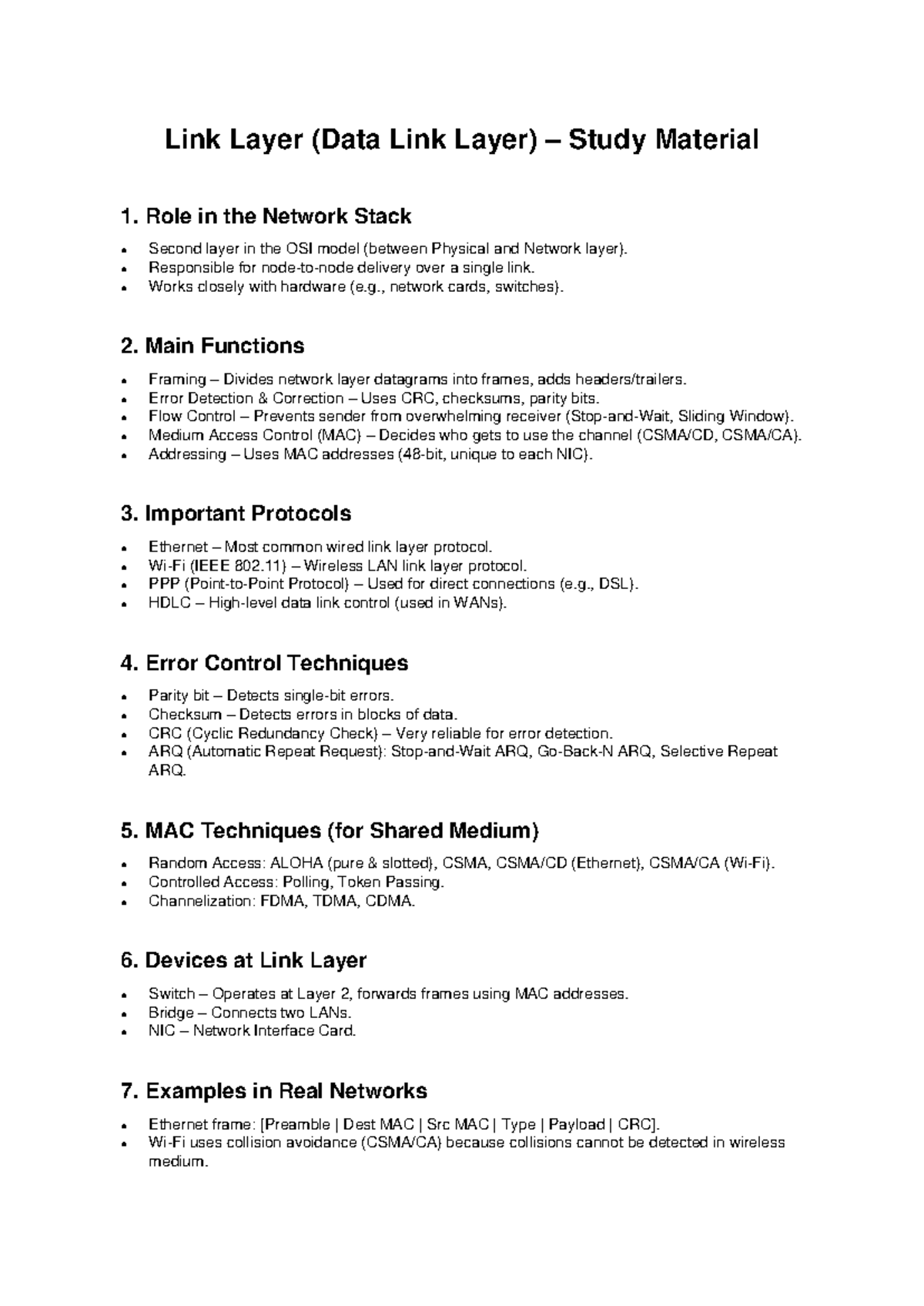 Link Layer Protocols: Study Notes for DCN (Data Comm & Networking ...