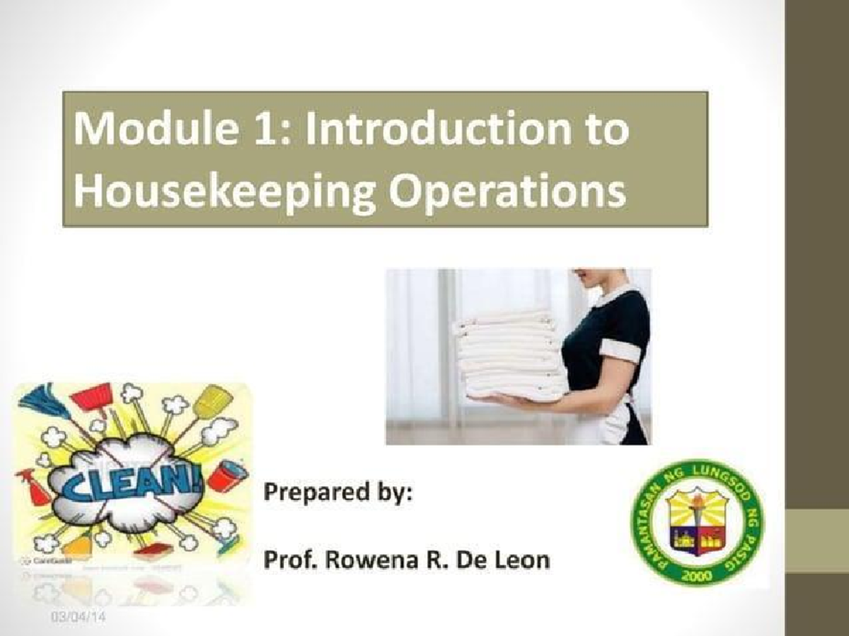 Module 1: Intro to Housekeeping Ops - Lesson 1 Overview - Studocu