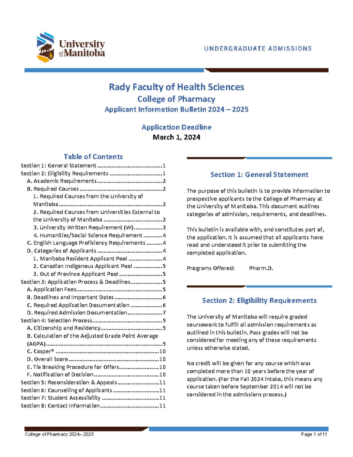 Pharmacy adm req - admission req - Rady Faculty of Health Sciences ...