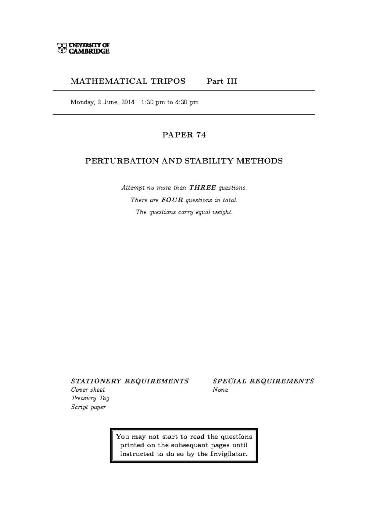Exam 2 June 2014, questions - MATHEMATICAL TRIPOS Part III Monday, 2 ...
