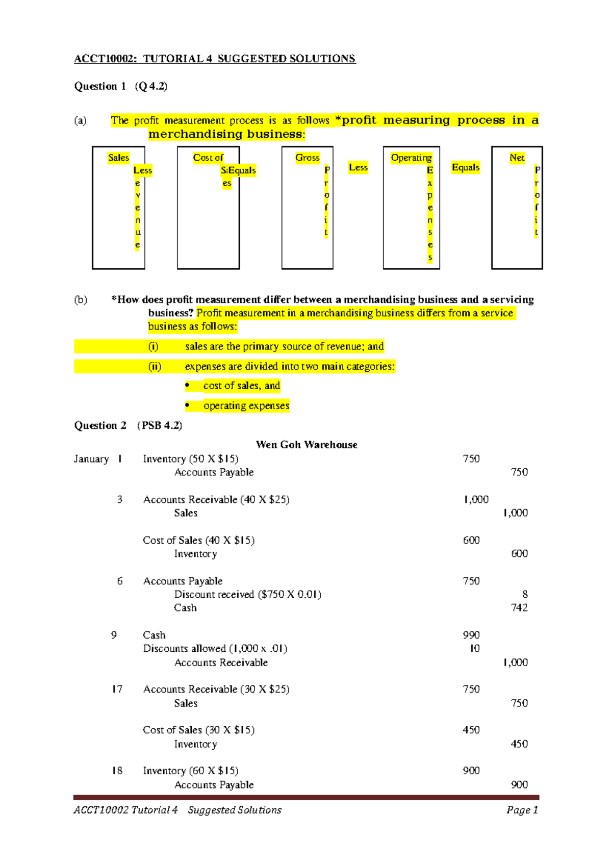 ACCT10002 Tutorial 4 Solutions Sem 2, 2019 - ACCT10002: TUTORIAL 4 ...