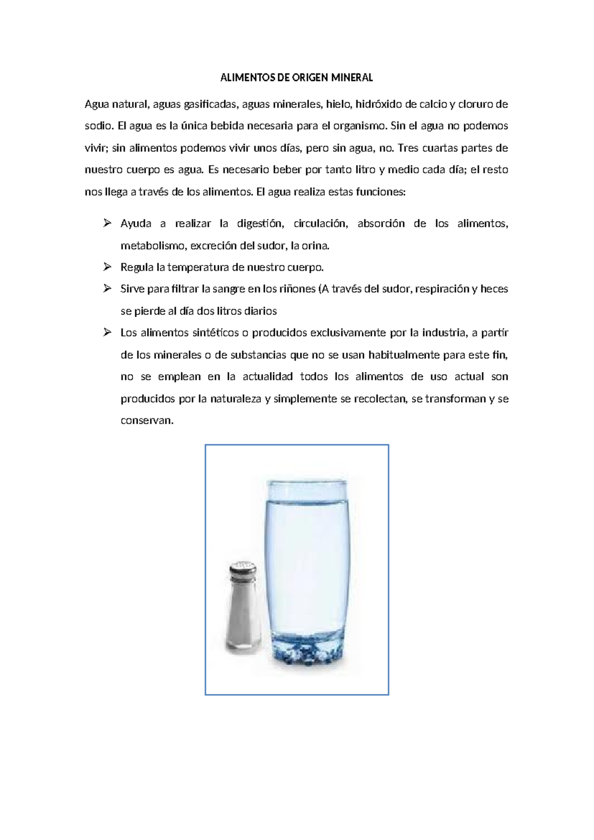Alimentos DE Origen Mineral - ALIMENTOS DE ORIGEN MINERAL Agua natural ...