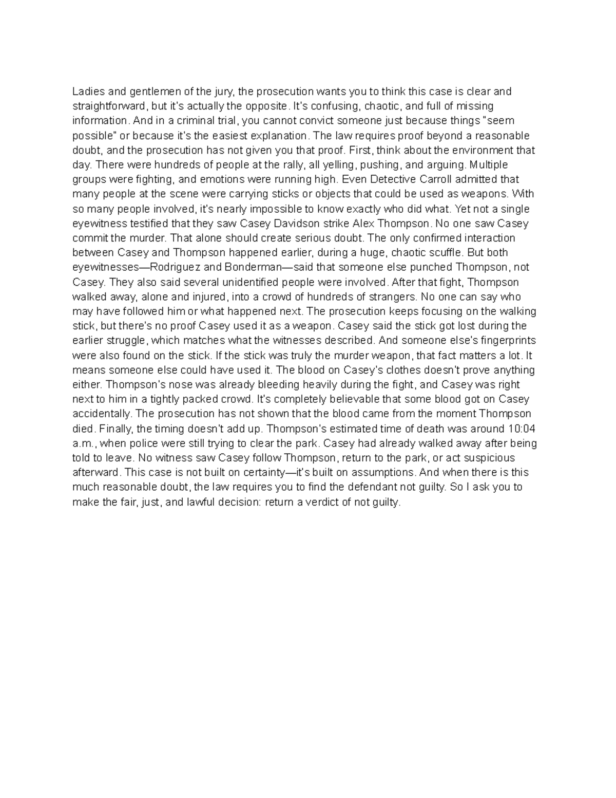 Closing Argument: Criminal Law Case Analysis - Studocu