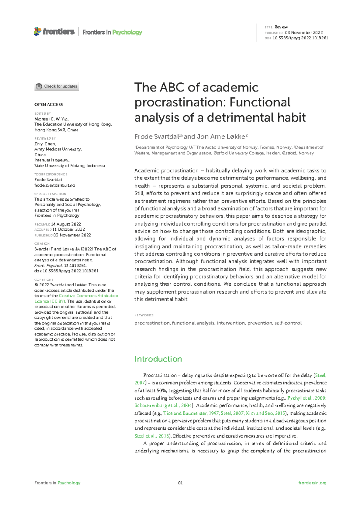 The ABC of Academic Procrastination: A Functional Analysis Approach ...