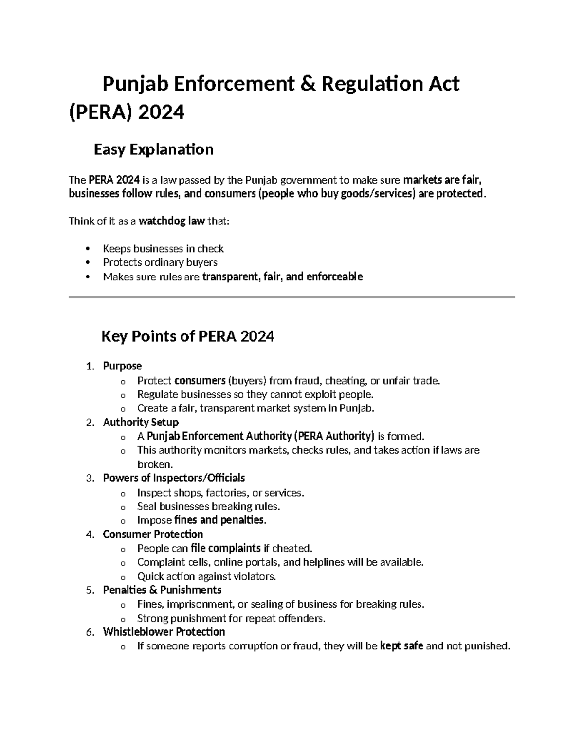 PERA 2024 - Law Test Notes for SDEO Exam - Studocu