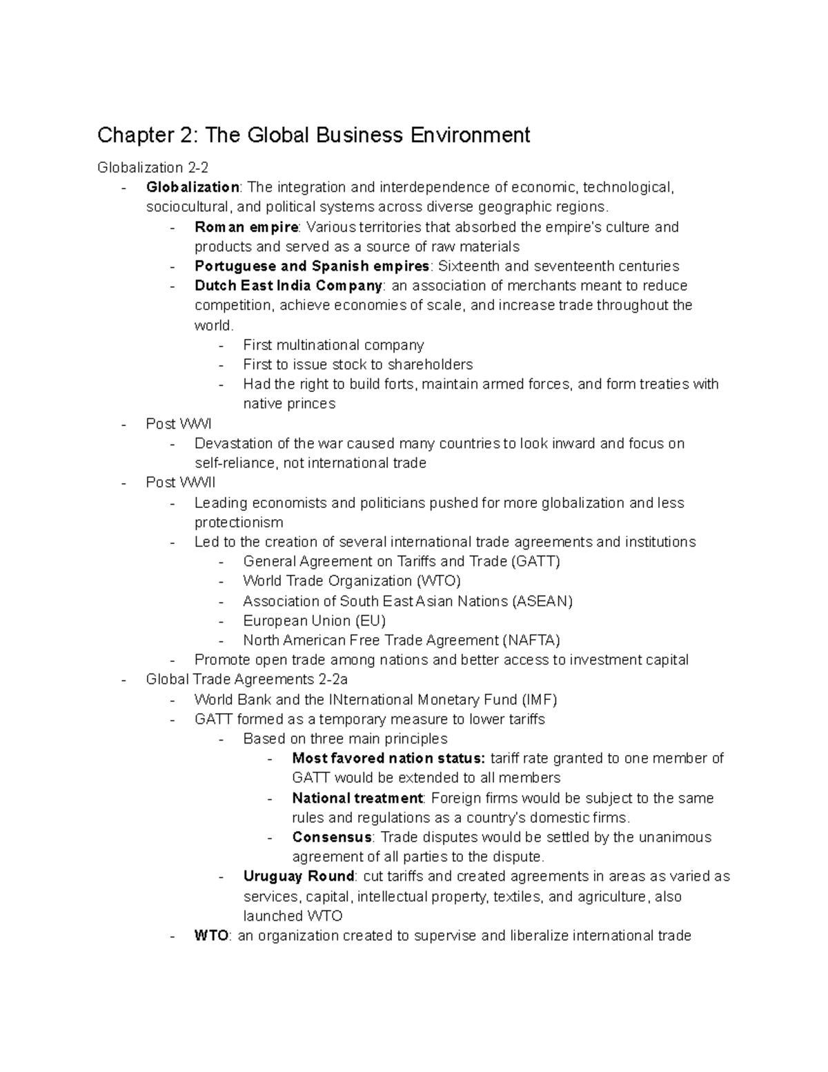 MGMT 310 Chapter 2: Global Business Environment Overview - Studocu