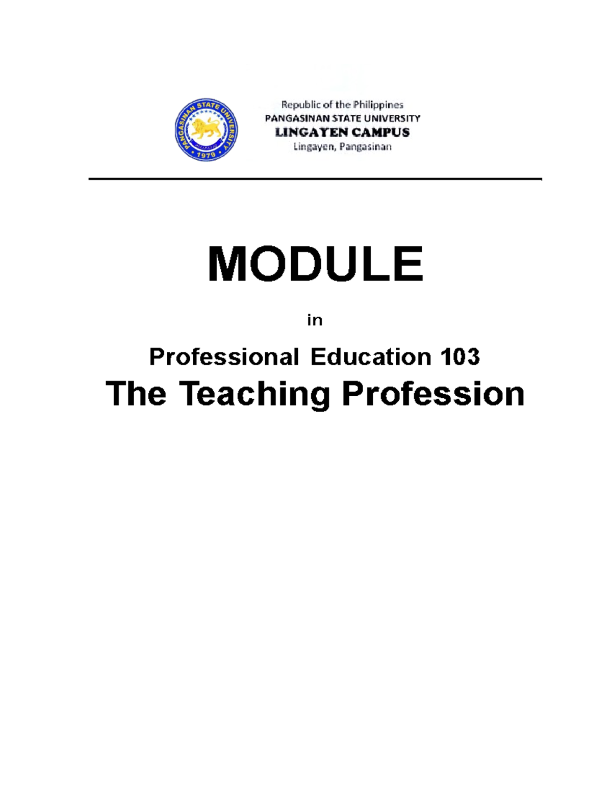 Prof Ed 103: Module on The Teaching Profession Syllabus Overview - Studocu
