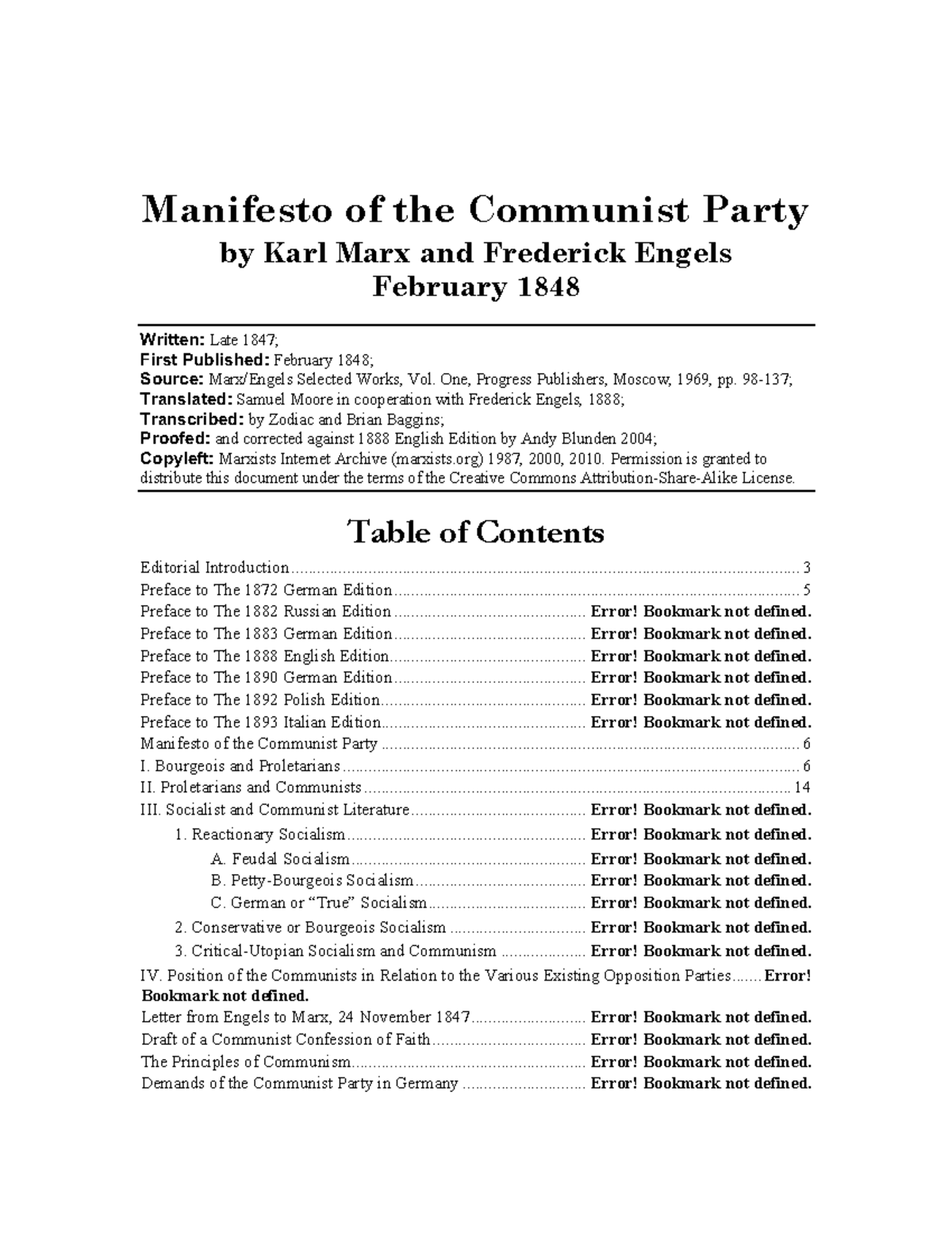 Manifesto of the Communist Party (1848) - Full Text Analysis - Studocu