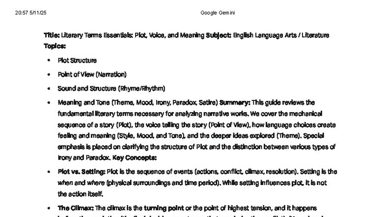 20:57 Google Gemini: Essential Literary Terms for Plot & Voice - Studocu