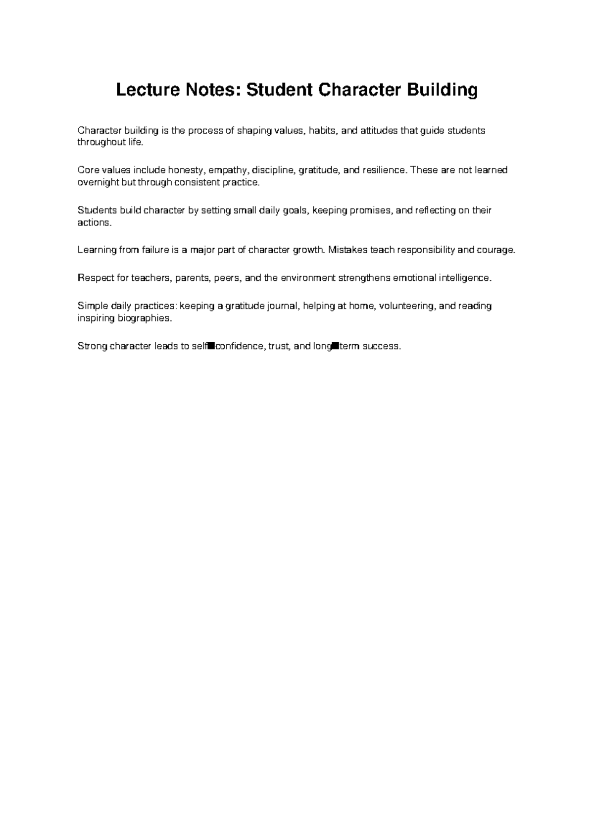 Lecture Notes: Character Building Strategies and Practices - Studocu