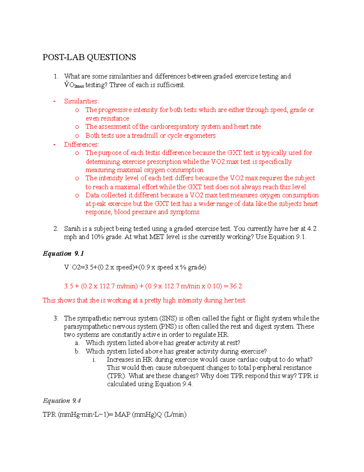 Post lab questions - POST-LAB QUESTIONS What are some similarities and ...