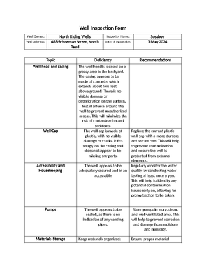 [Solved] Drinking Water Treatment Survey Form Benson Building Water ...