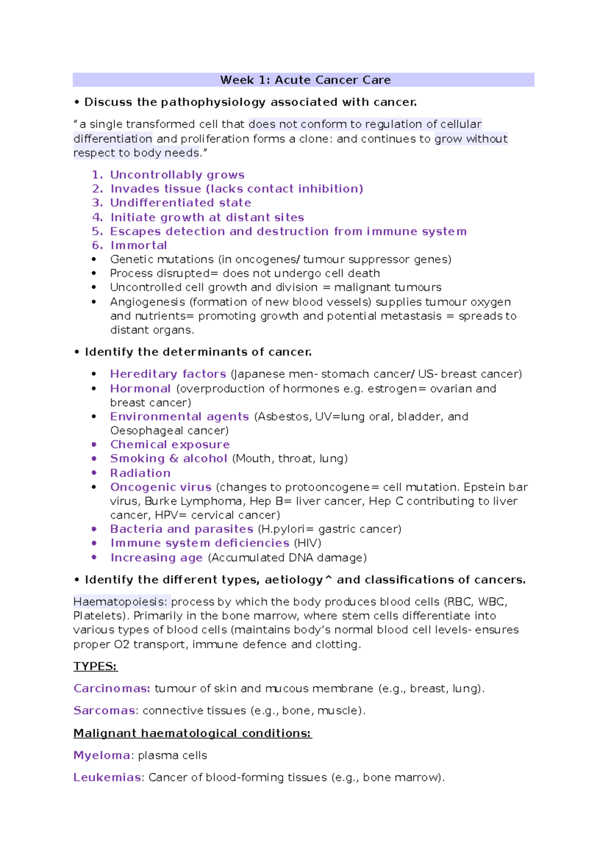 NSB236 Final Exam Study: Acute Cancer Care and Management - Studocu