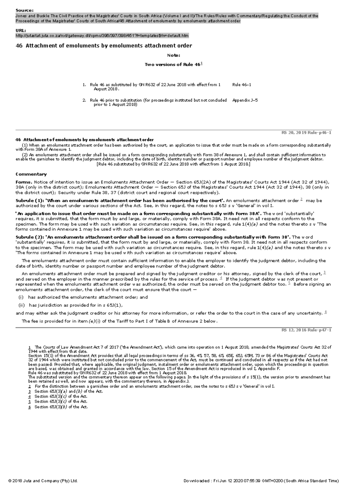 Rules and Commentary on Emoluments Attachment Orders (Rule 46) - Studocu