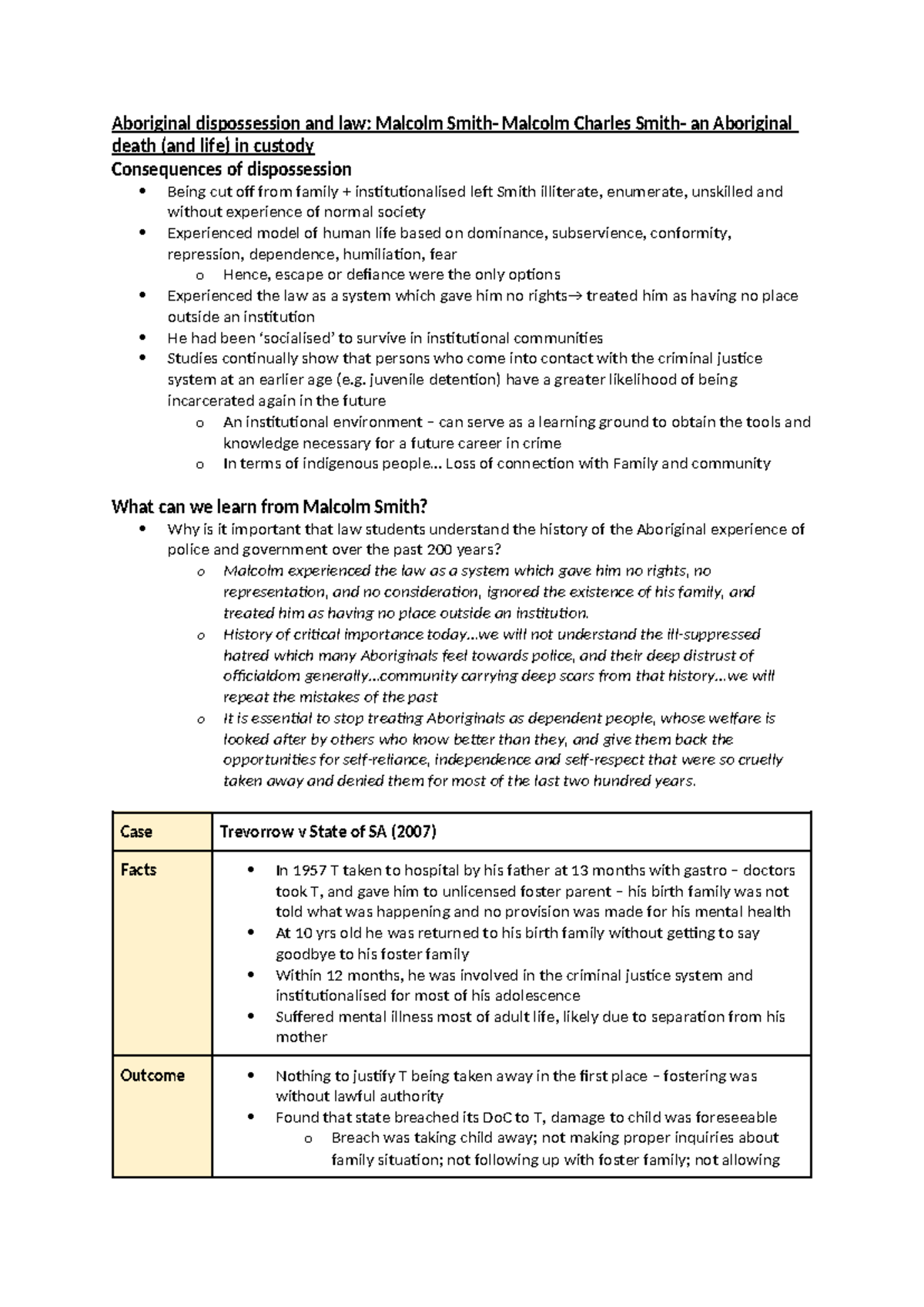 LAWS1052 Notes - Aboriginal dispossession and law- Malcolm Smith ...
