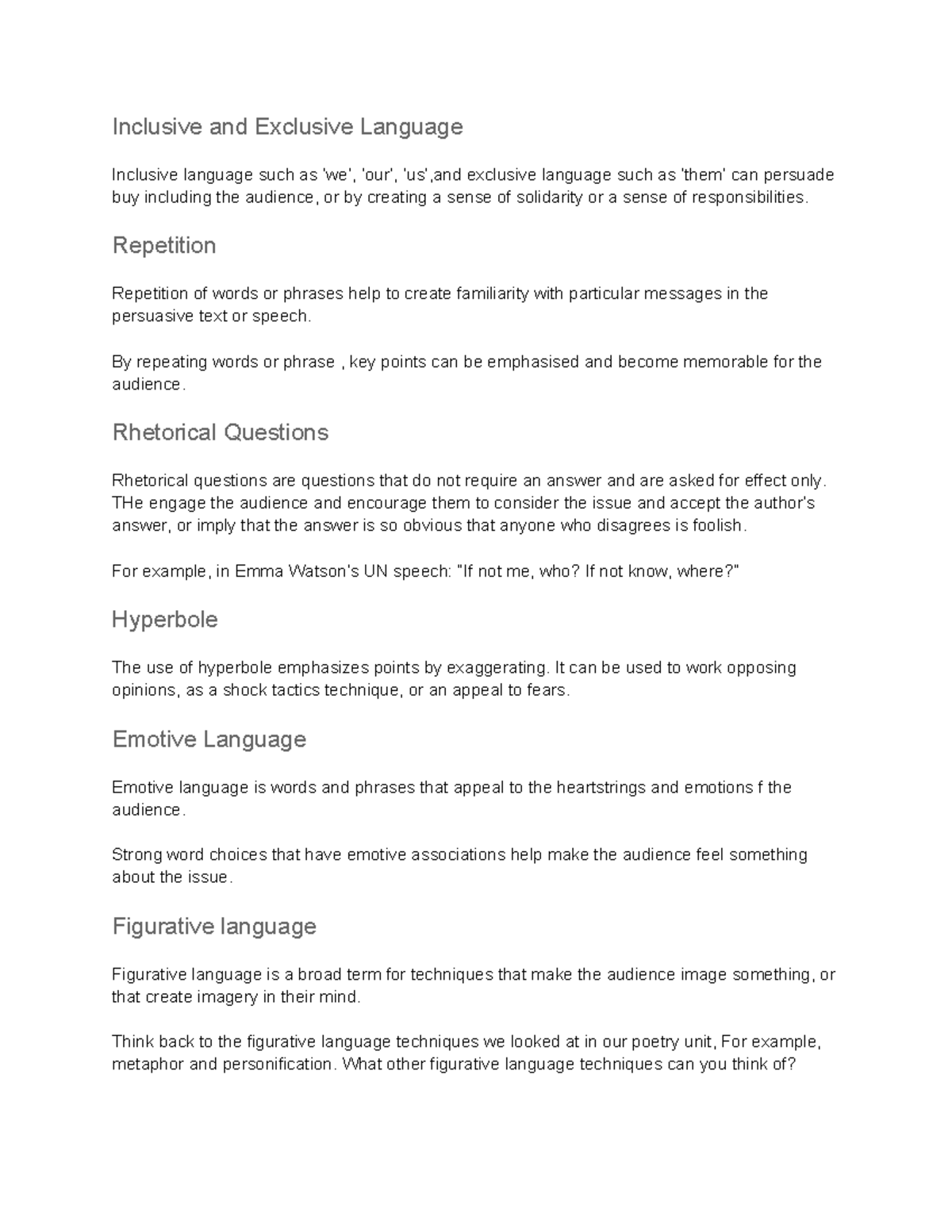 ENG 101: Notes on Persuasive Language Techniques - Studocu