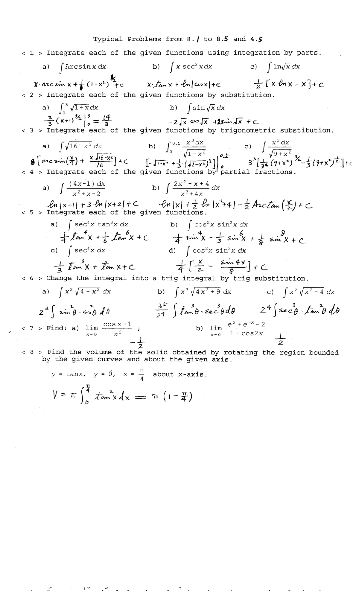 Calculus 2 Review sheet - Typical Problems from 8., to 8 and 4 1 ...