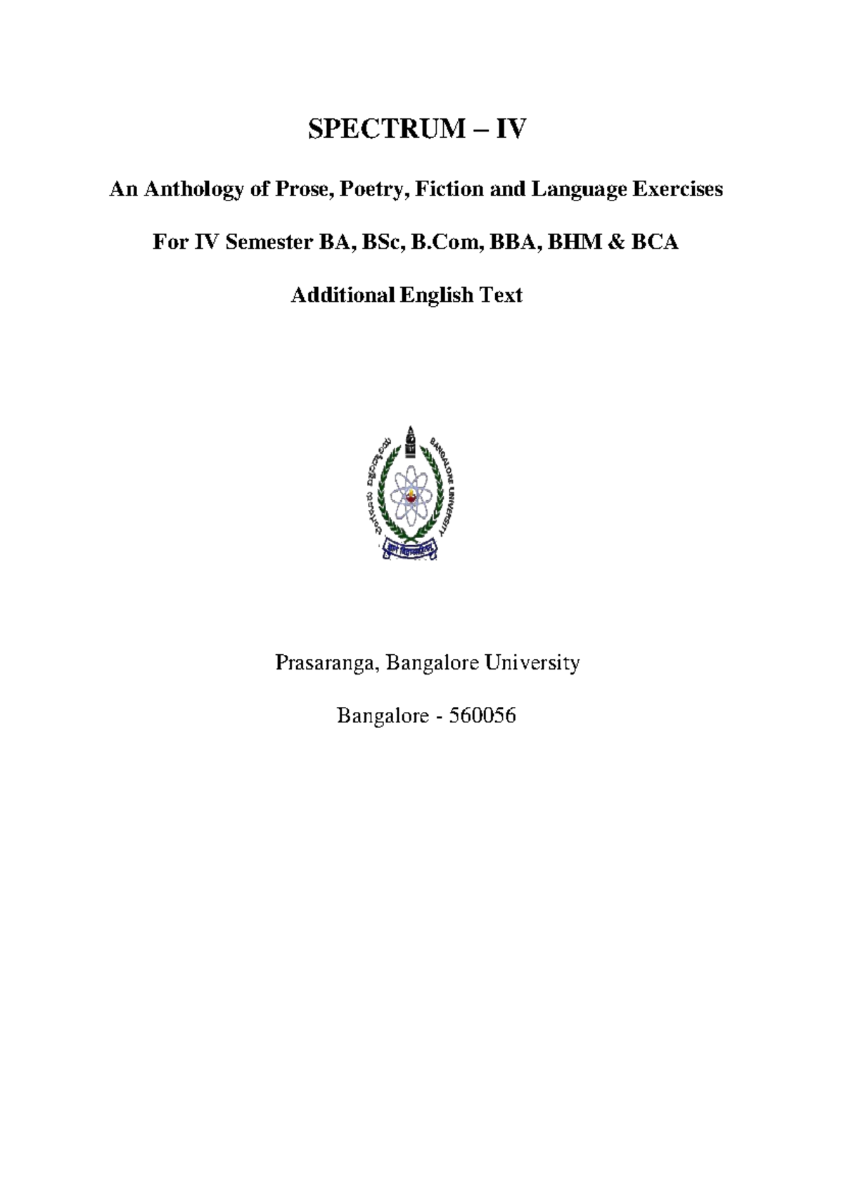 Additional English Textbook for 2nd Year (IV Sem) - Spectrum IV Guide ...