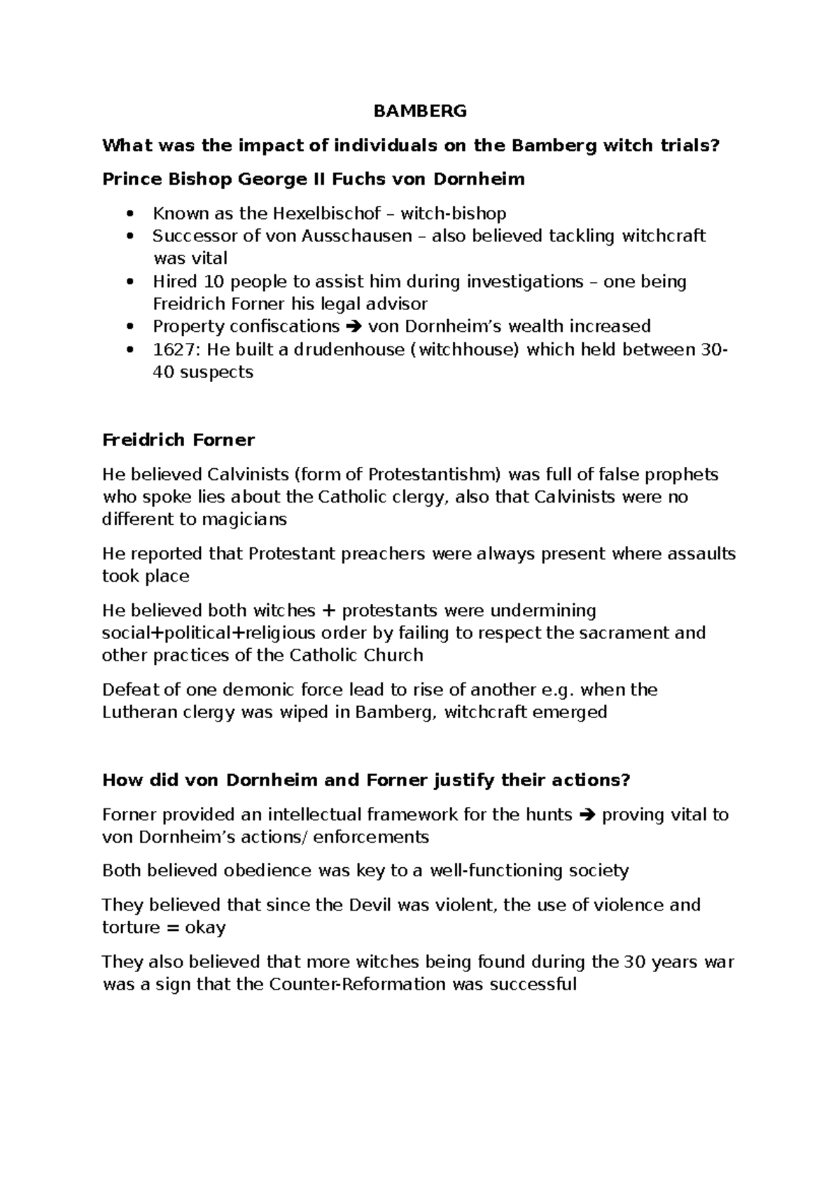 Bamberg - Lesson 2 - Witch Trials & Historical Impact Notes - Studocu