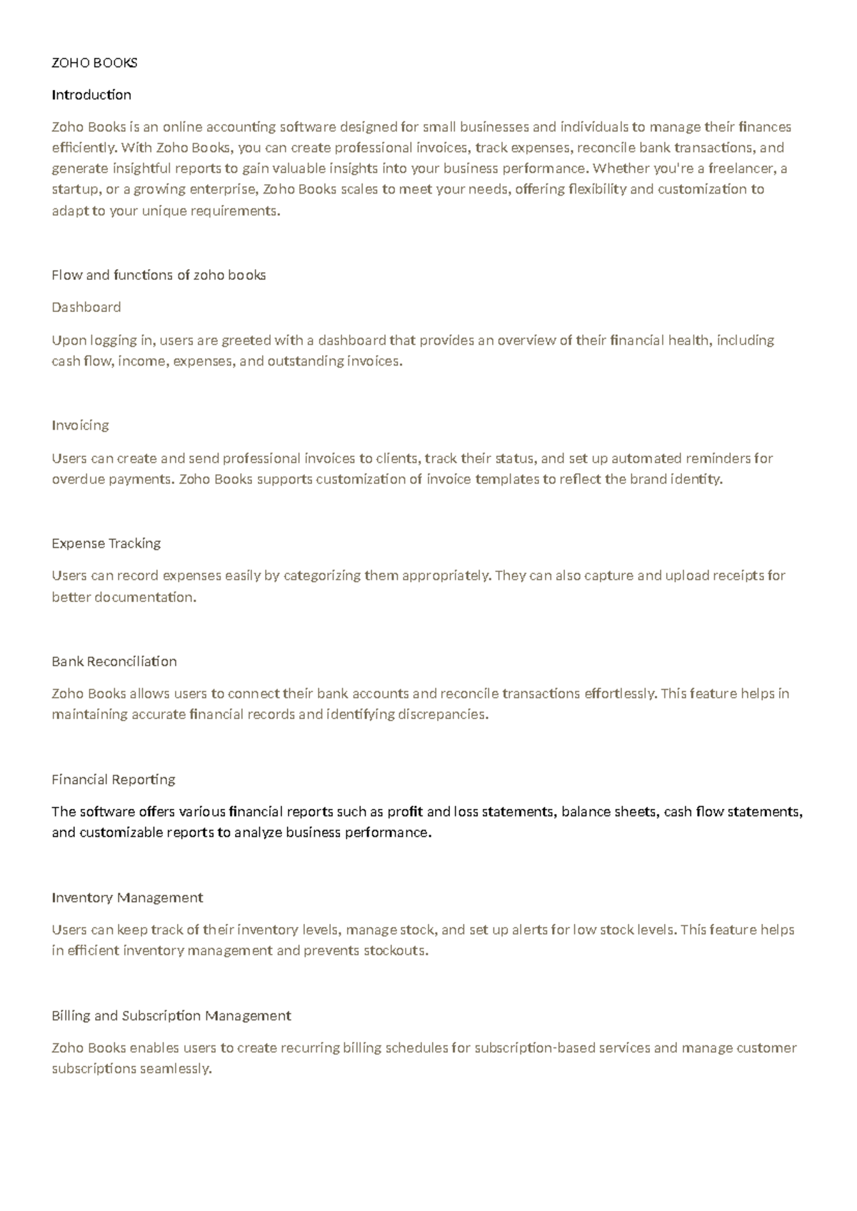 ZOHO Books Sample Process Flowchart for Efficient Accounting Management - Studocu