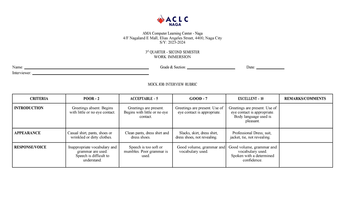 WORK- Immersion MOCK- Interview - AMA Computer Learning Center - Naga 4 ...