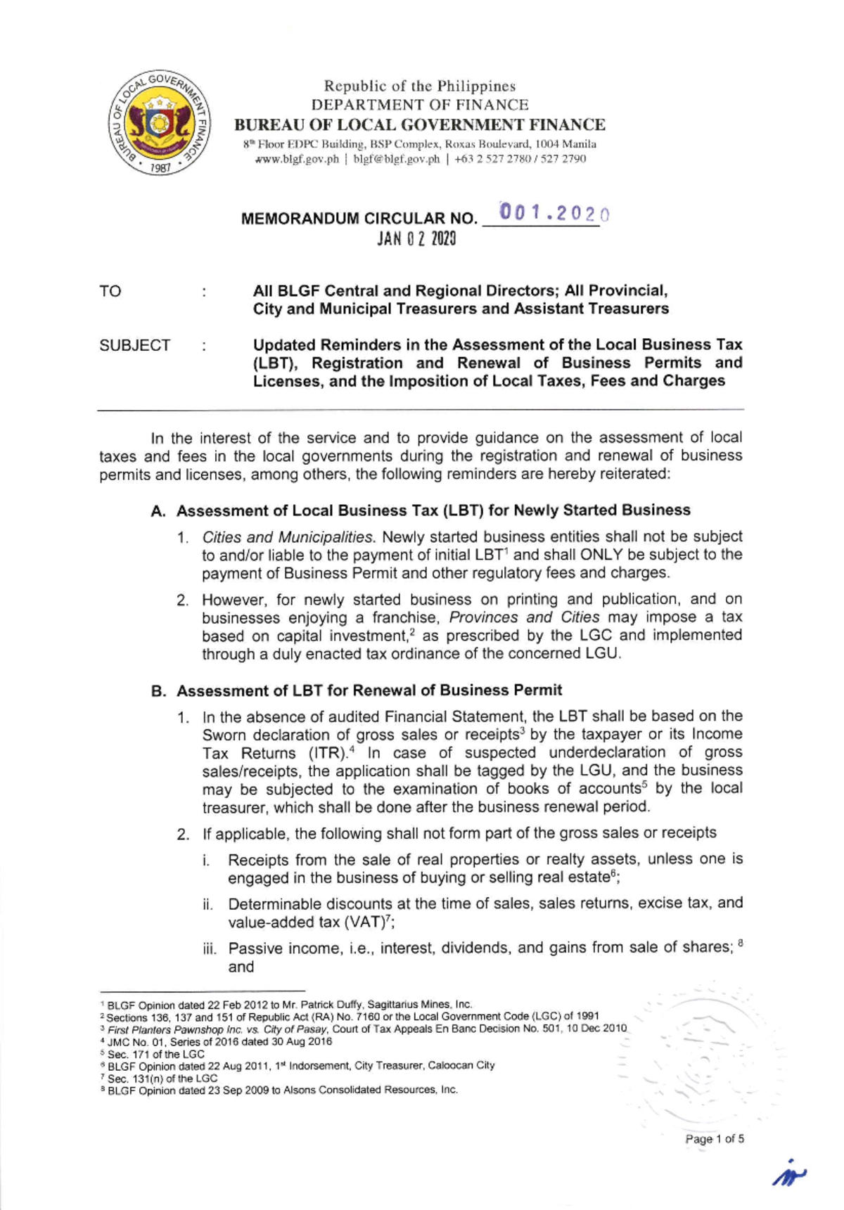 MC01-2020 - Memorandum order - t GO Republic of the Philippines ...