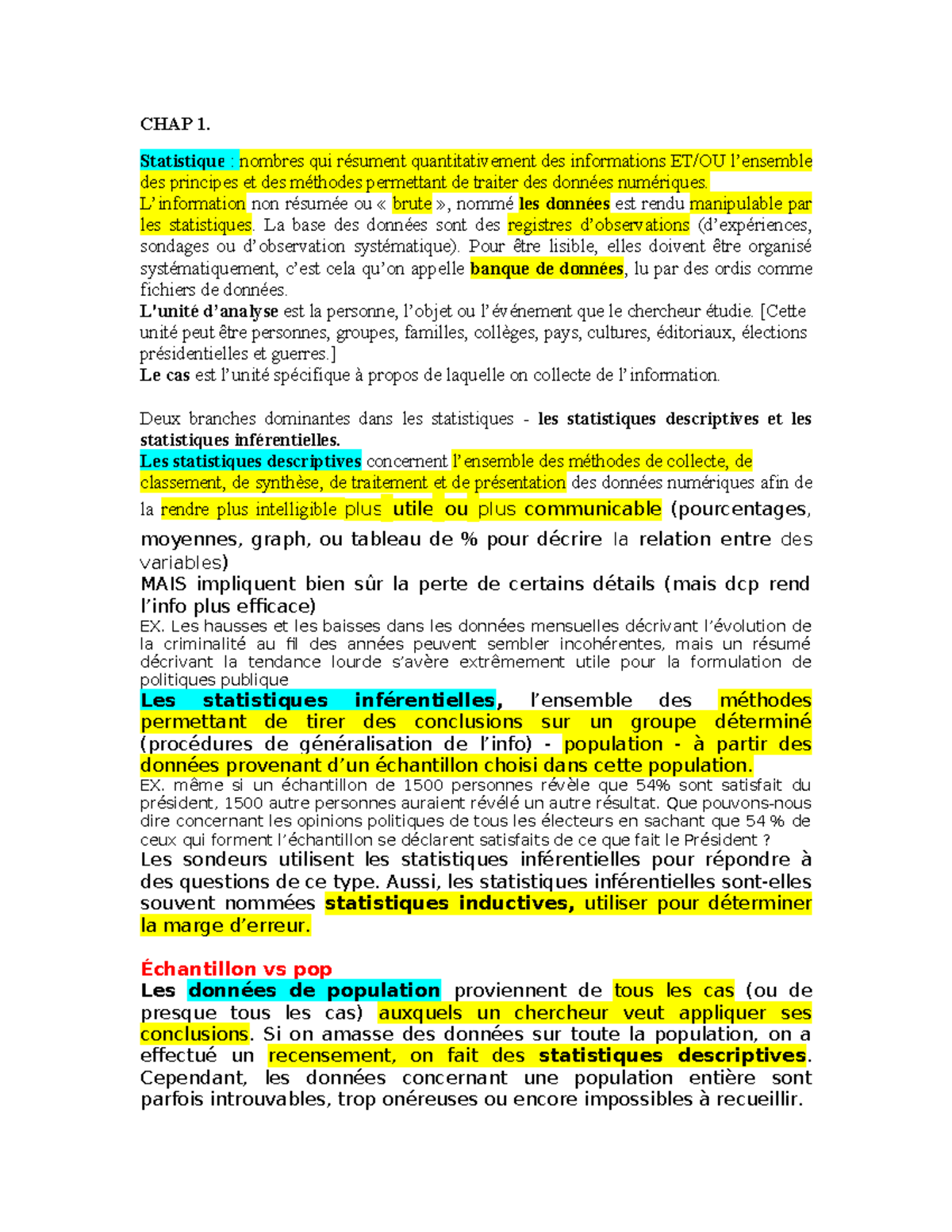 CHAP 1. Introduction aux Statistiques : Concepts et Méthodes - Studocu