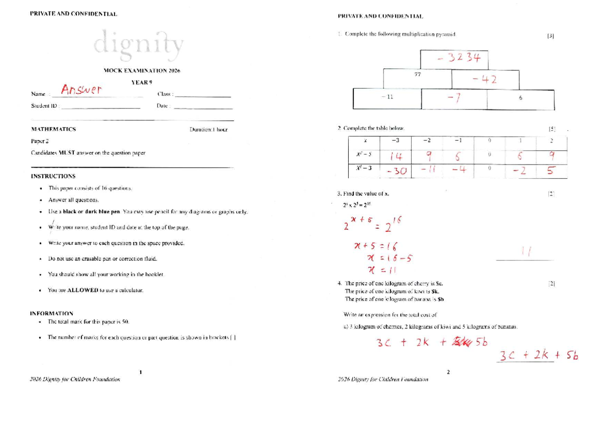 Mock Examination 2026 - Year 9 Mathematics - Studocu