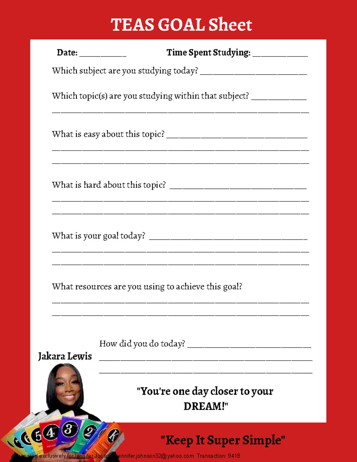 Jakara Lewis - Goal Sheet - TEAS GOAL Sheet Jakara Lewis "Keep It Super ...