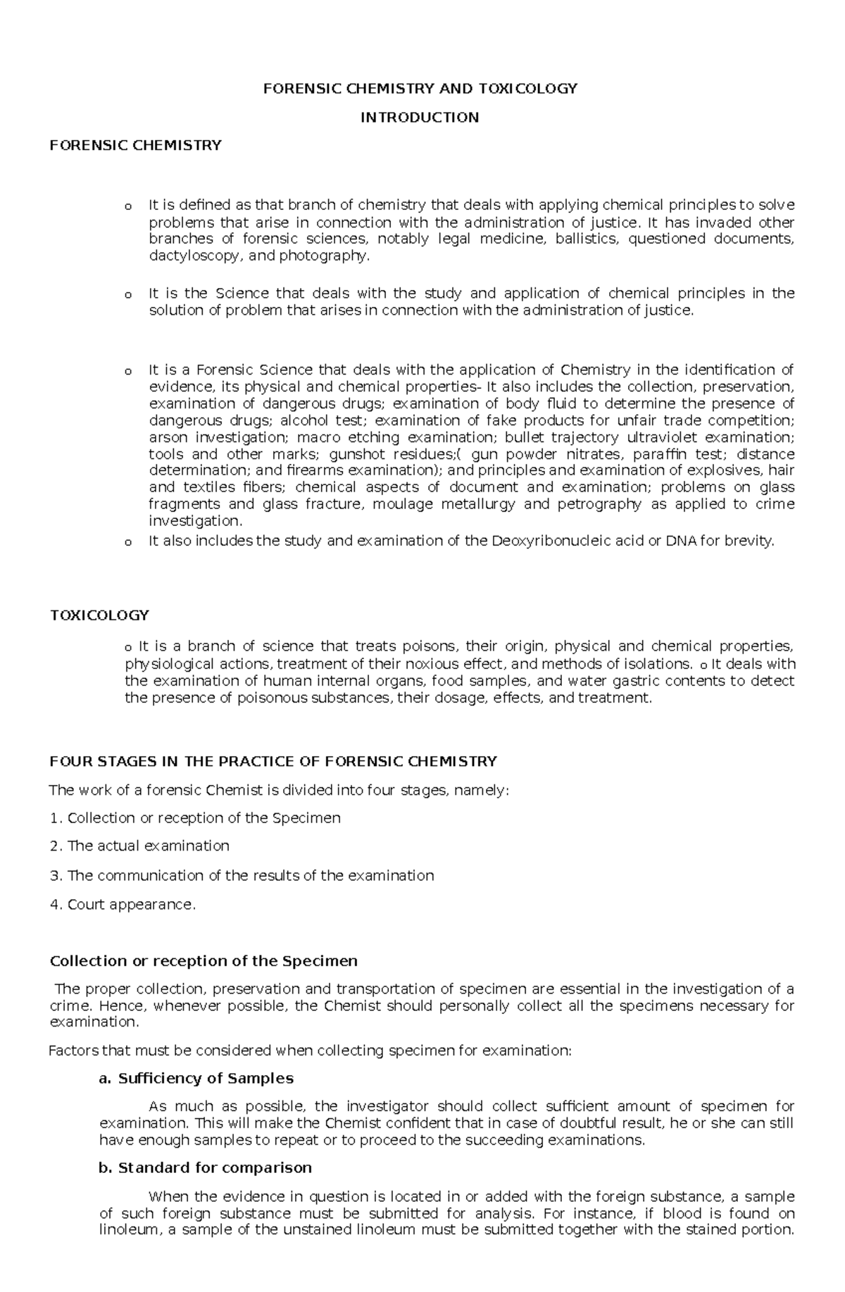 Forensic chemistry and toxicology - FORENSIC CHEMISTRY AND TOXICOLOGY ...